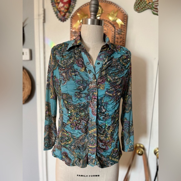 Tops | Y2k Purple And Blue Paisley Buttonup Blouse | Poshmark